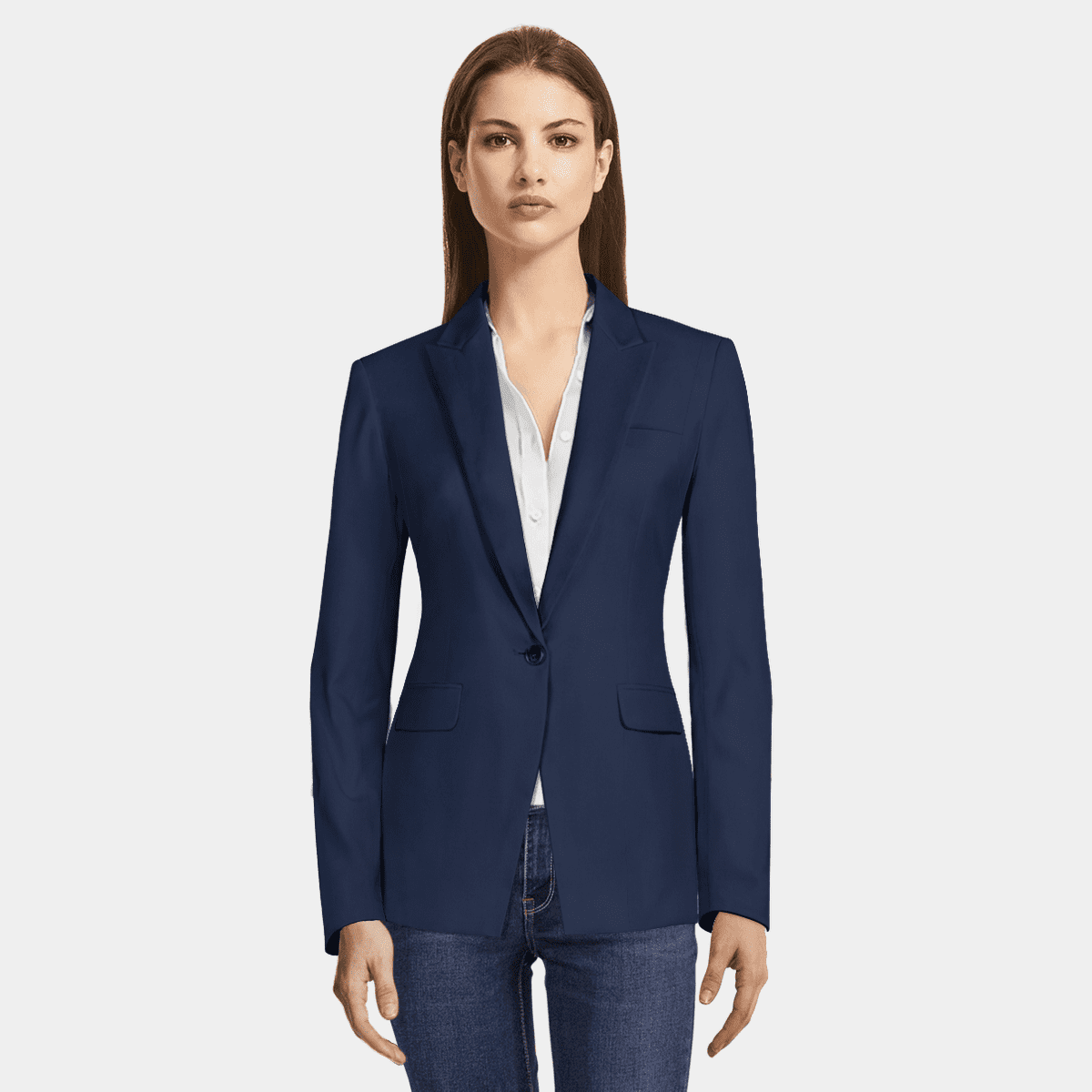 Navy blue stretch Blazer with peak lapels | Sumissura