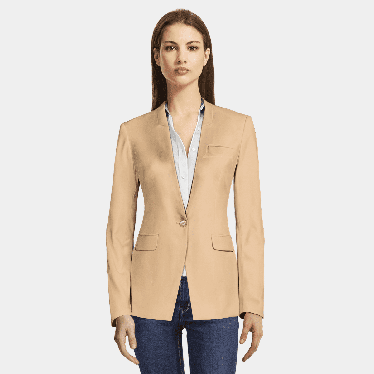 Blazer sin solapas elástica color color arena esencial | Sumissura