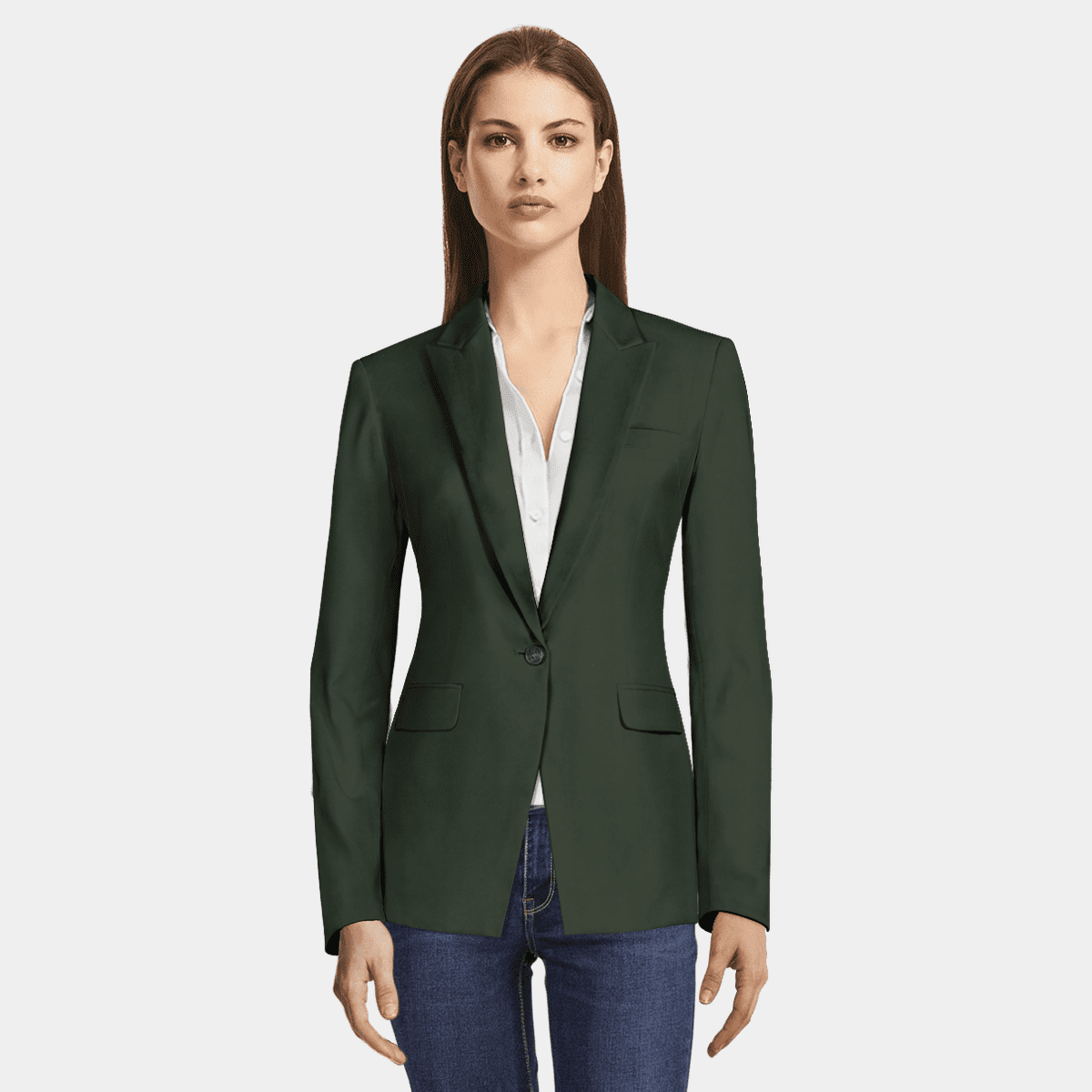 Army green stretch essential Jacket with peak lapels | Sumissura