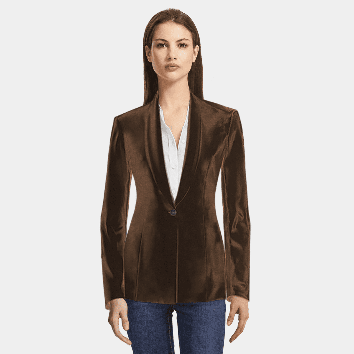 Chocolate brown velvet essential Blazer with shawl lapels