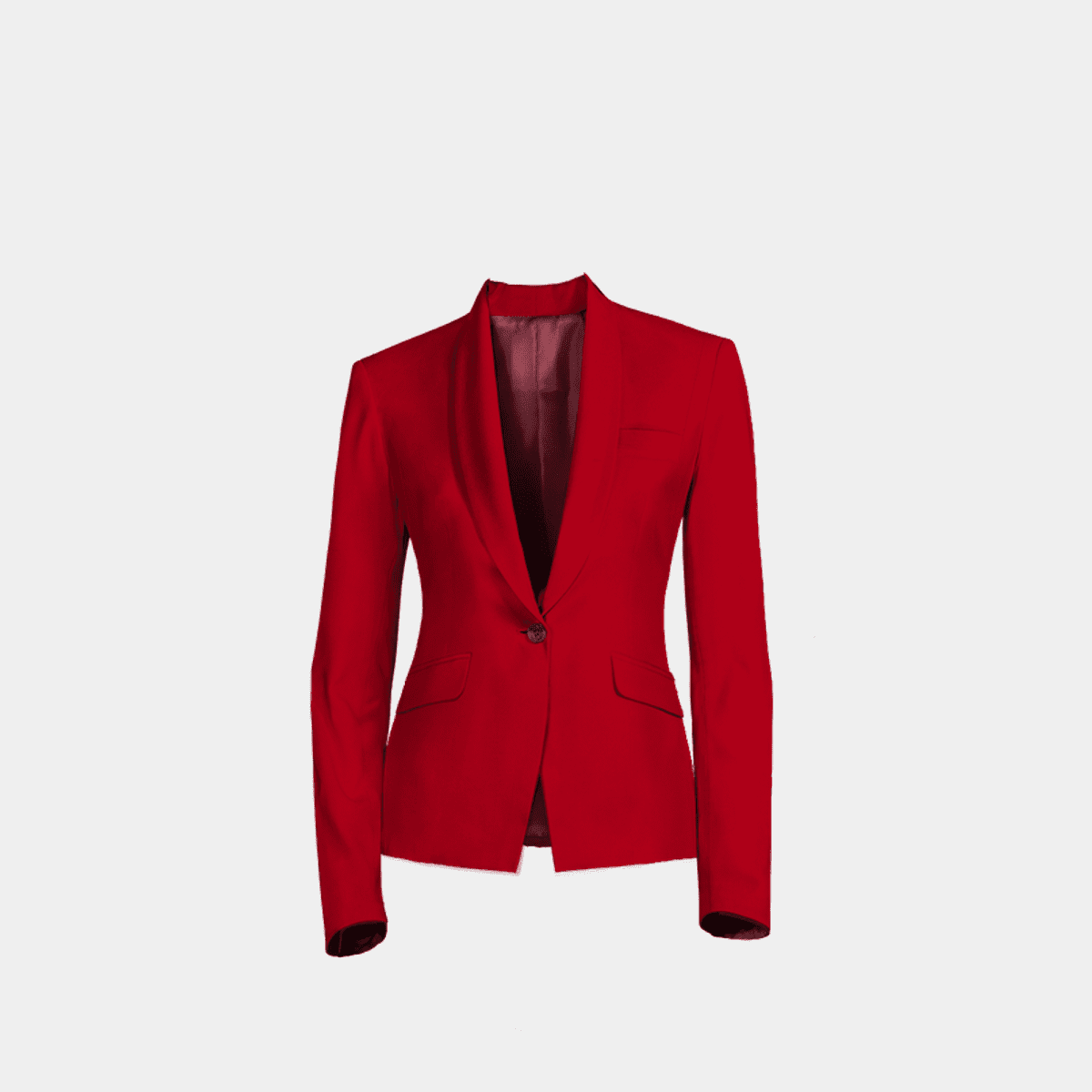 Intense red cropped essential 1 button Blazer with shawl lapels | Sumissura