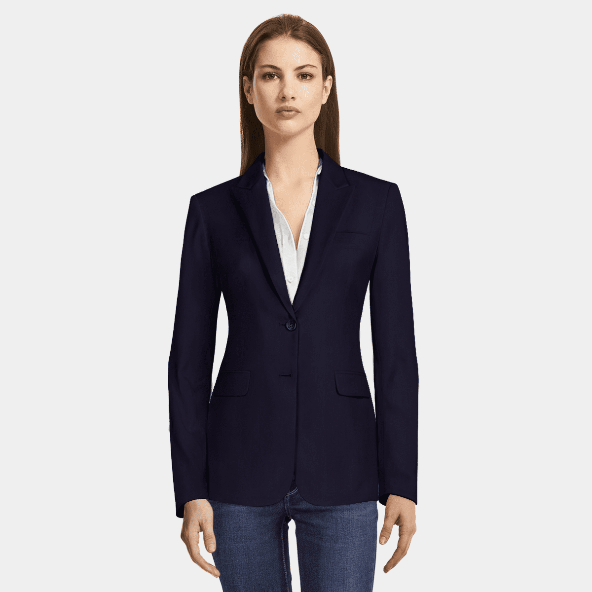 Blue polyester-rayon Blazer with peak lapels | Sumissura