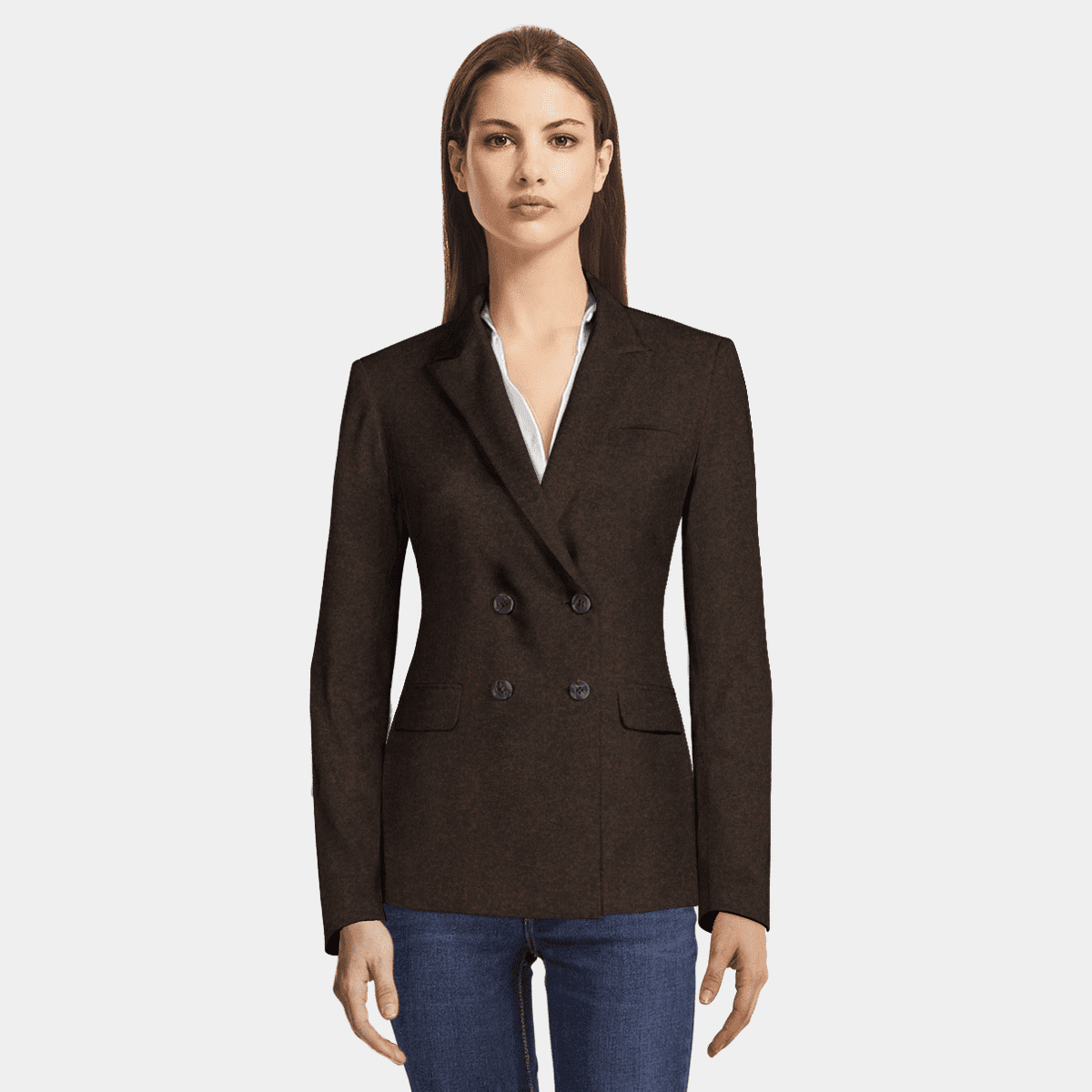 Reddish Brown tweed double breasted Jacket | Sumissura