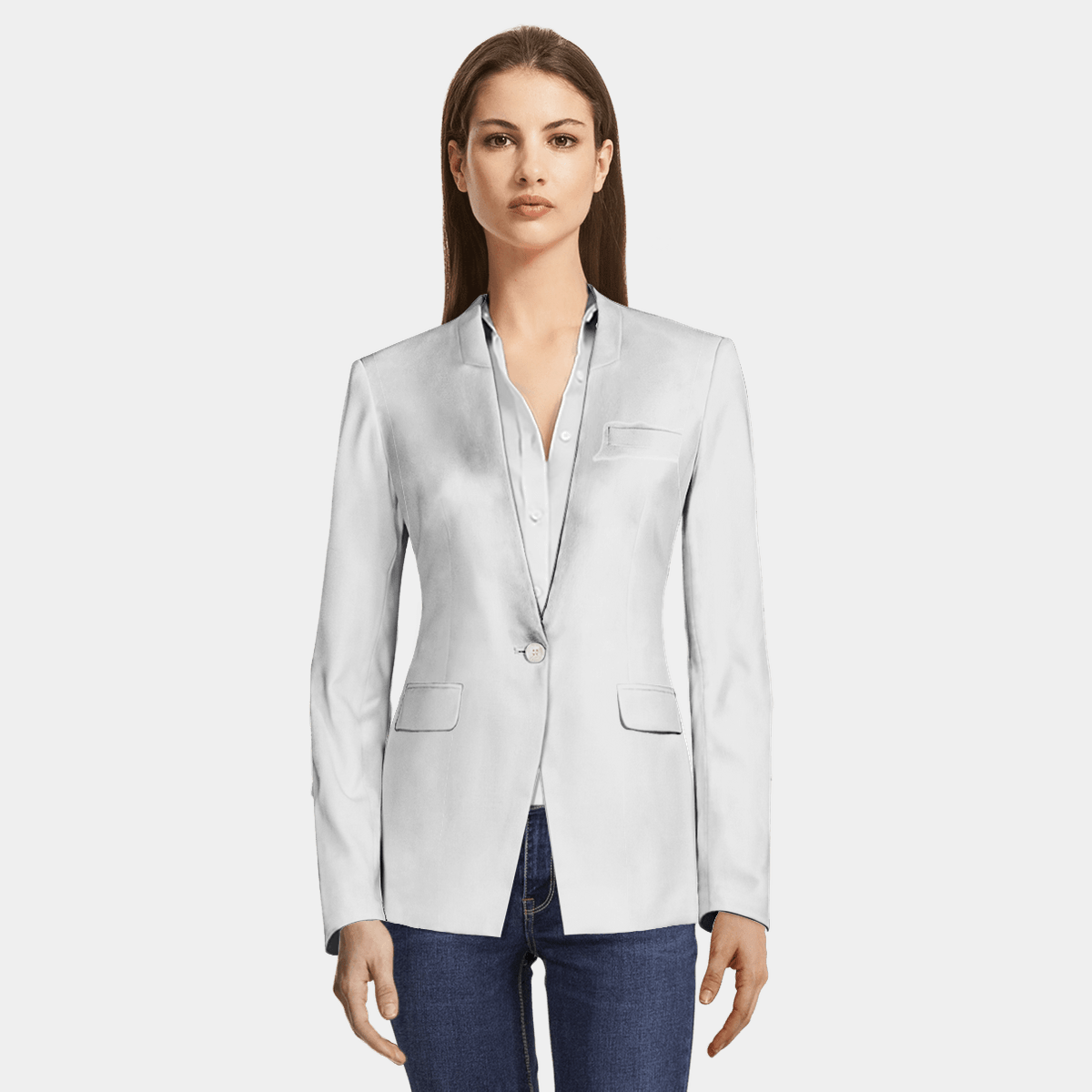 White linen no-lapels Blazer