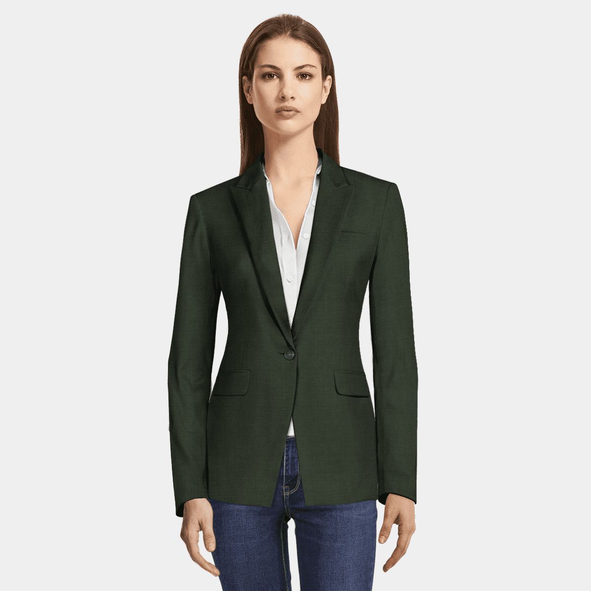 Forest Green stretch one-button Blazer with peak lapels | Sumissura