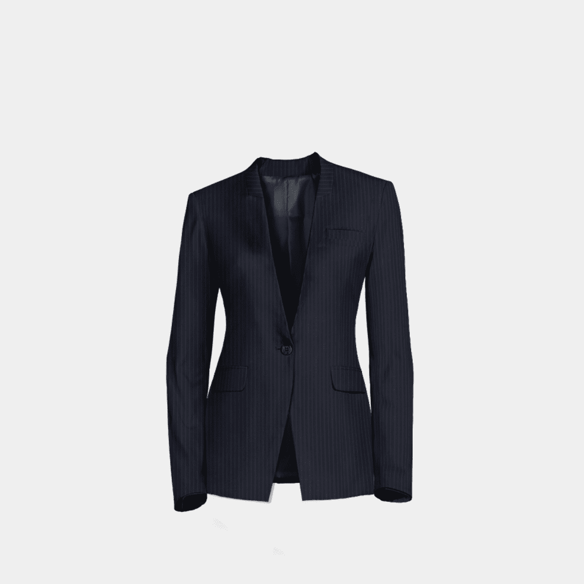 Premium Deep Blue striped wool no-lapels Blazer | Sumissura