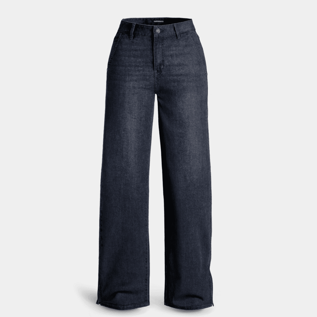 Aged dark indigo split-hem Wide leg Jeans | Sumissura