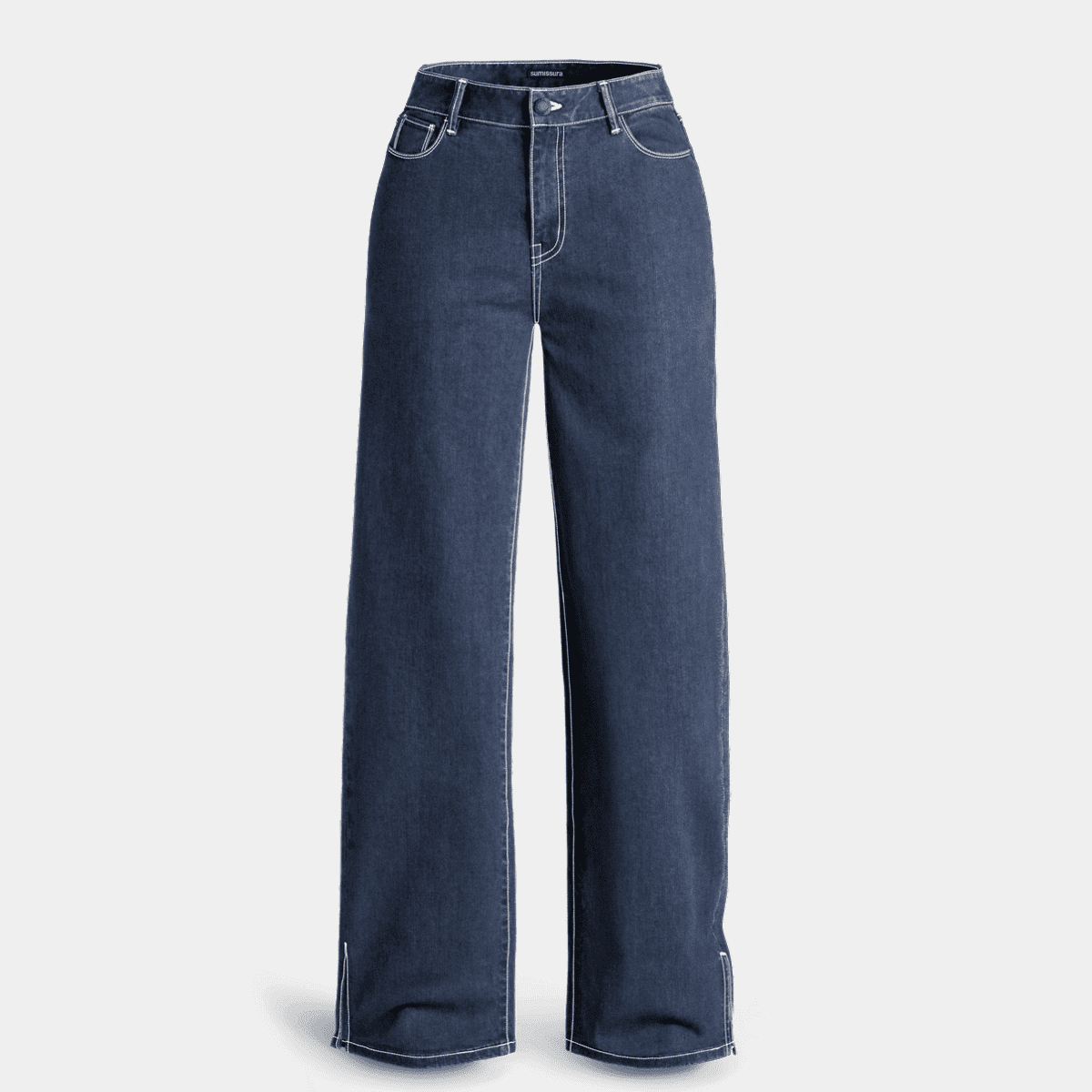 Uniform medium blue split-hem Wide leg Jeans