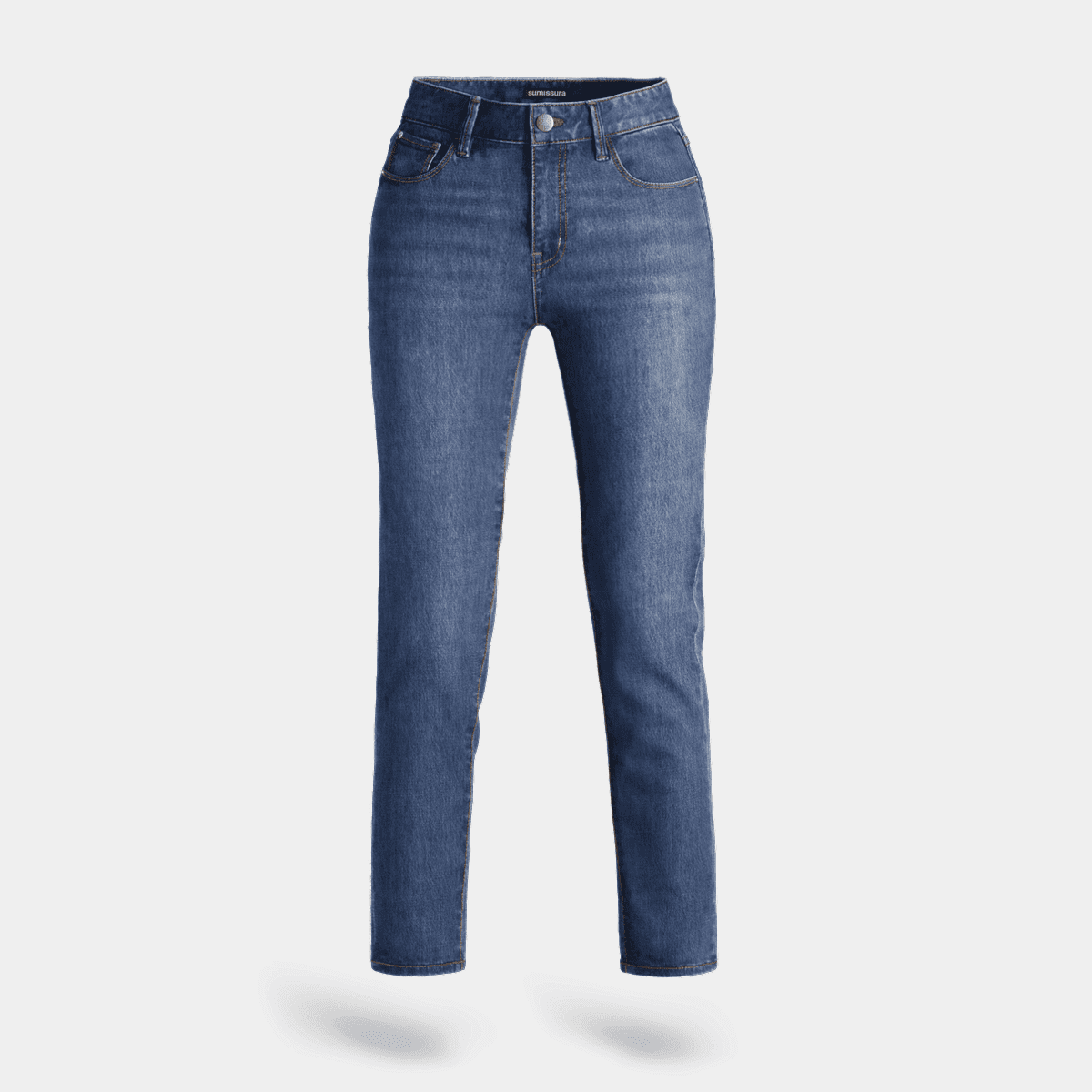 Denim-classic aged stoned blue ankle-length Slim fit Jeans