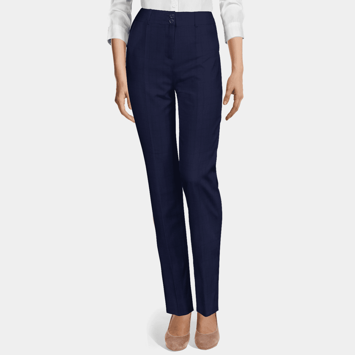 Blue prince of wales high waisted flat-front Women Dress Pants