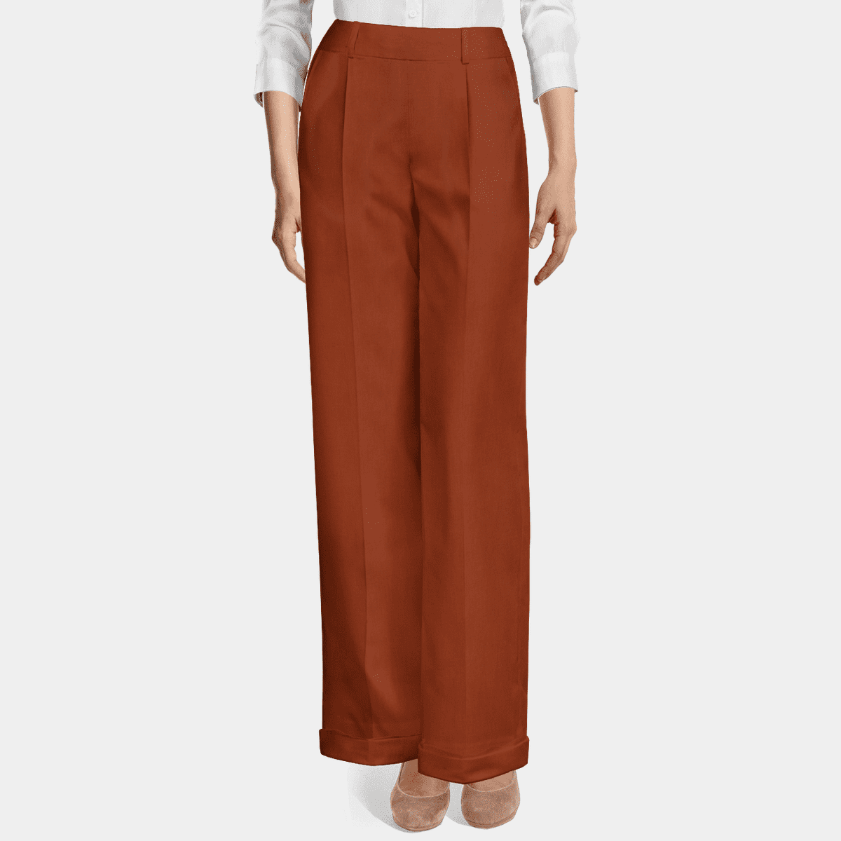 Terracotta linen high waisted pleated cuffed Wide leg Pants | Sumissura