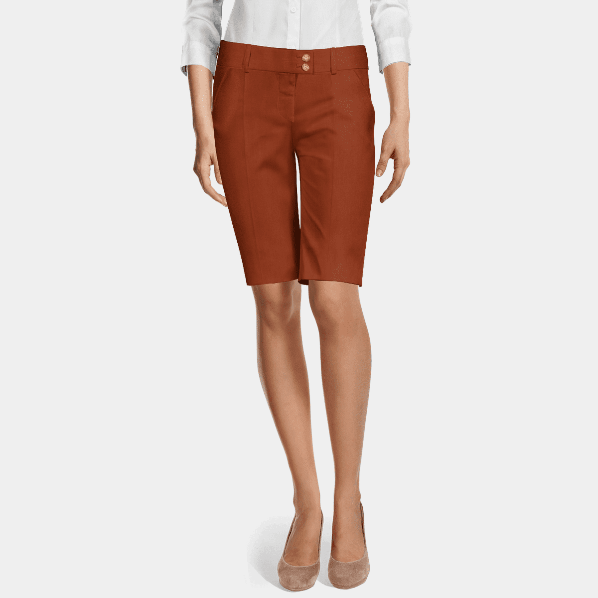 Terracotta linen flat-front essential Bermuda Shorts