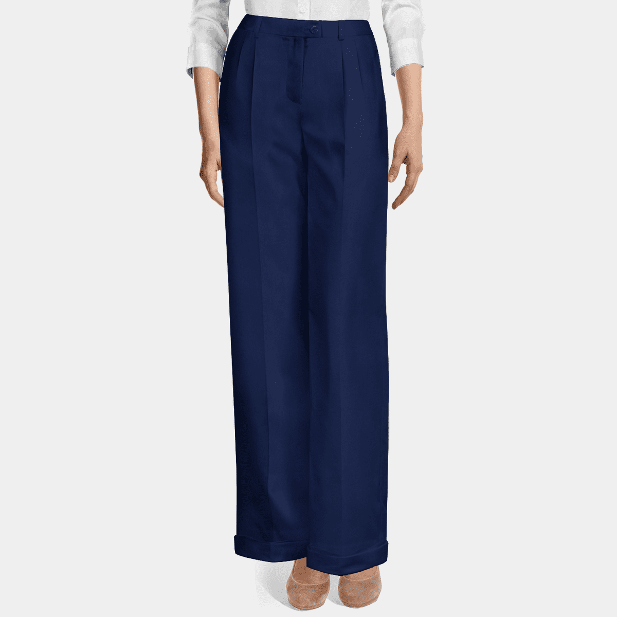 Cobalt blue high waisted pleated cuffed stretch Wide leg Pants | Sumissura