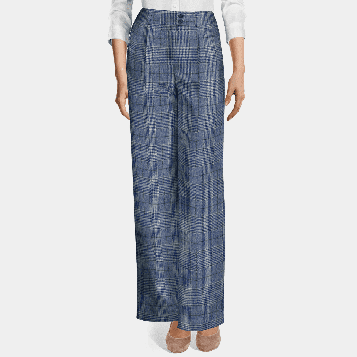 Blue prince of wales tweed high waisted pleated Wide leg Pants