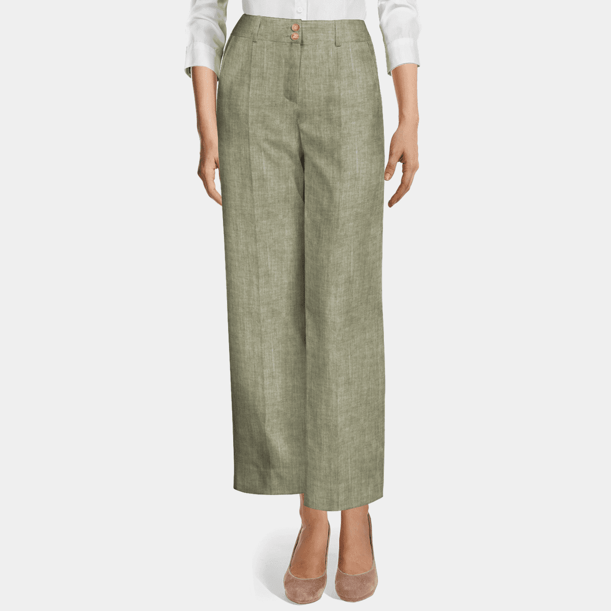 Sage green herringbone linen-cotton high waisted flat-front Wide leg ...