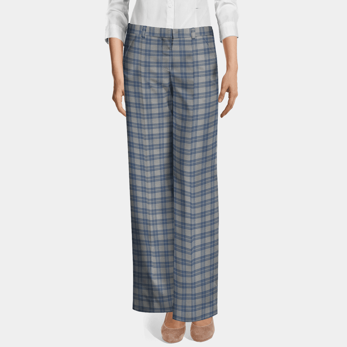 Loro Piana light gray tartan pure wool flat-front Wide leg Pants ...