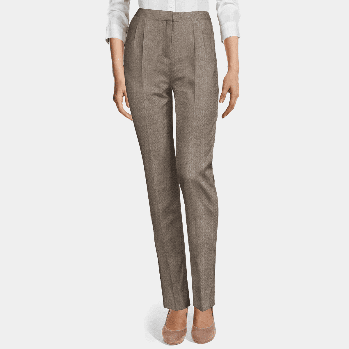 Chocolate brown herringbone high waisted pleated Slacks