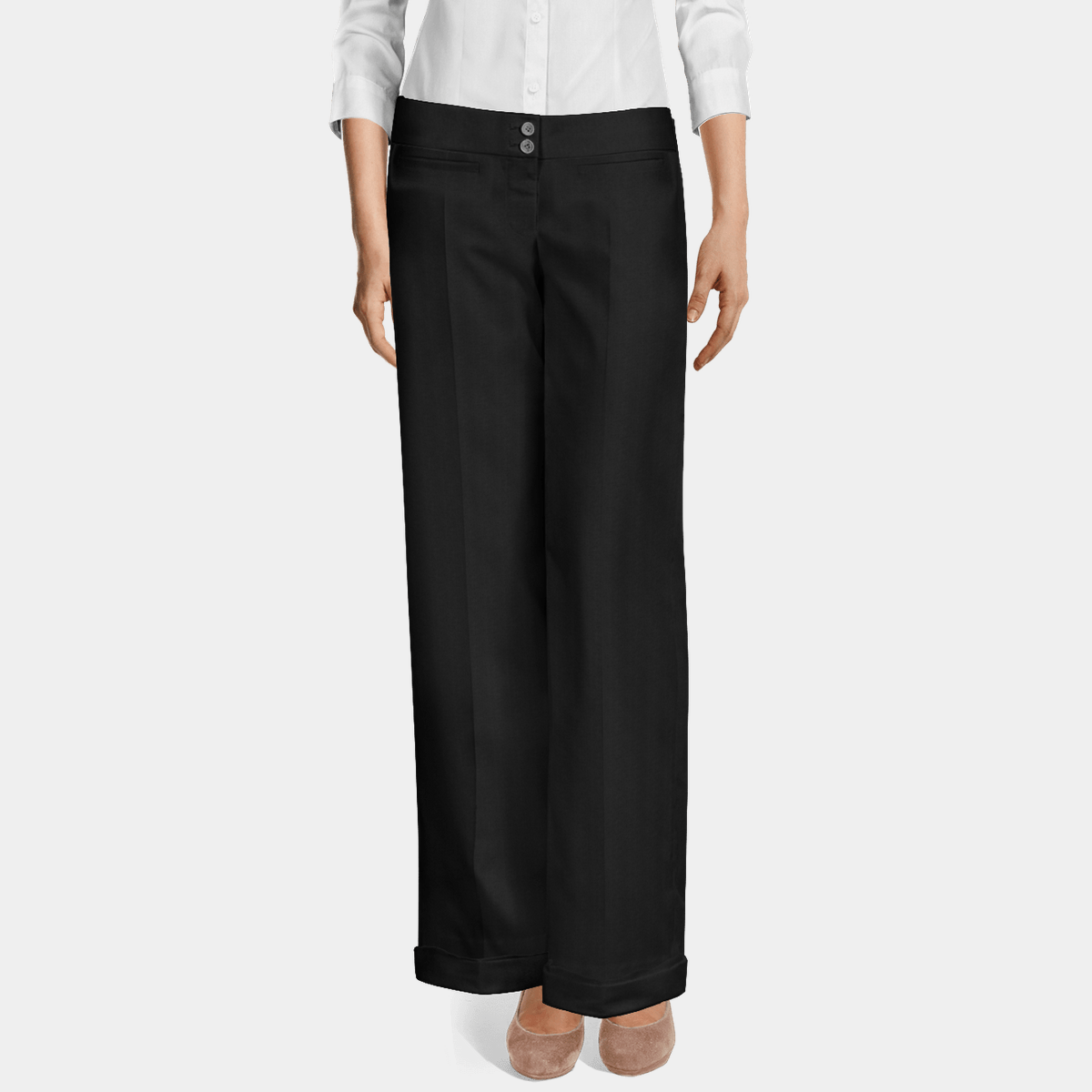 Onyx black low waisted flat-front cuffed Wide leg Pants | Sumissura
