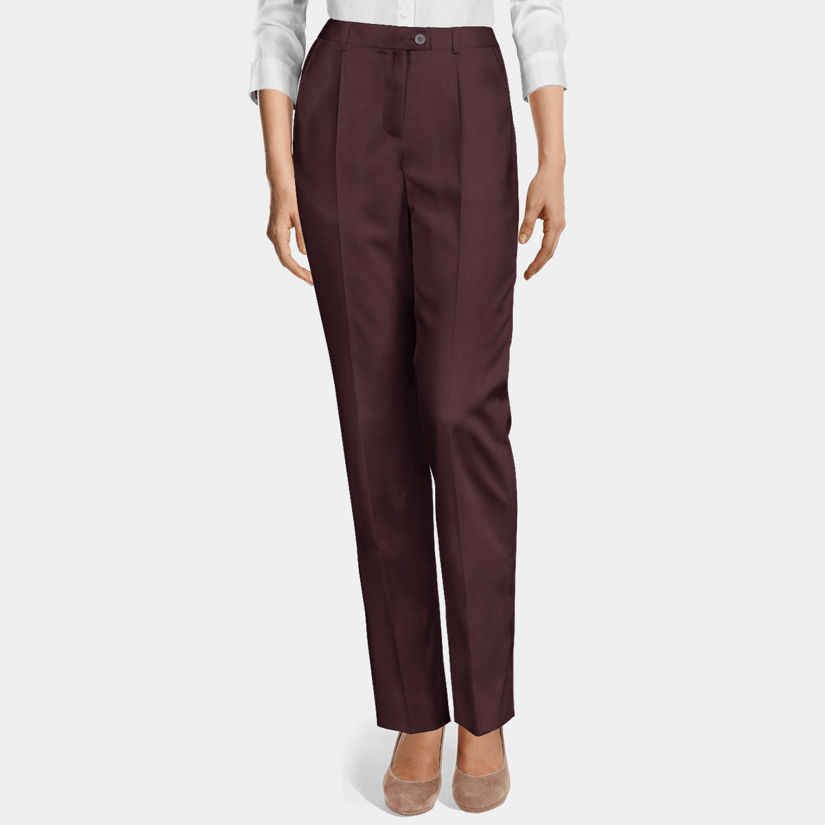 Burgundy high waisted pleated essential Slacks | Sumissura