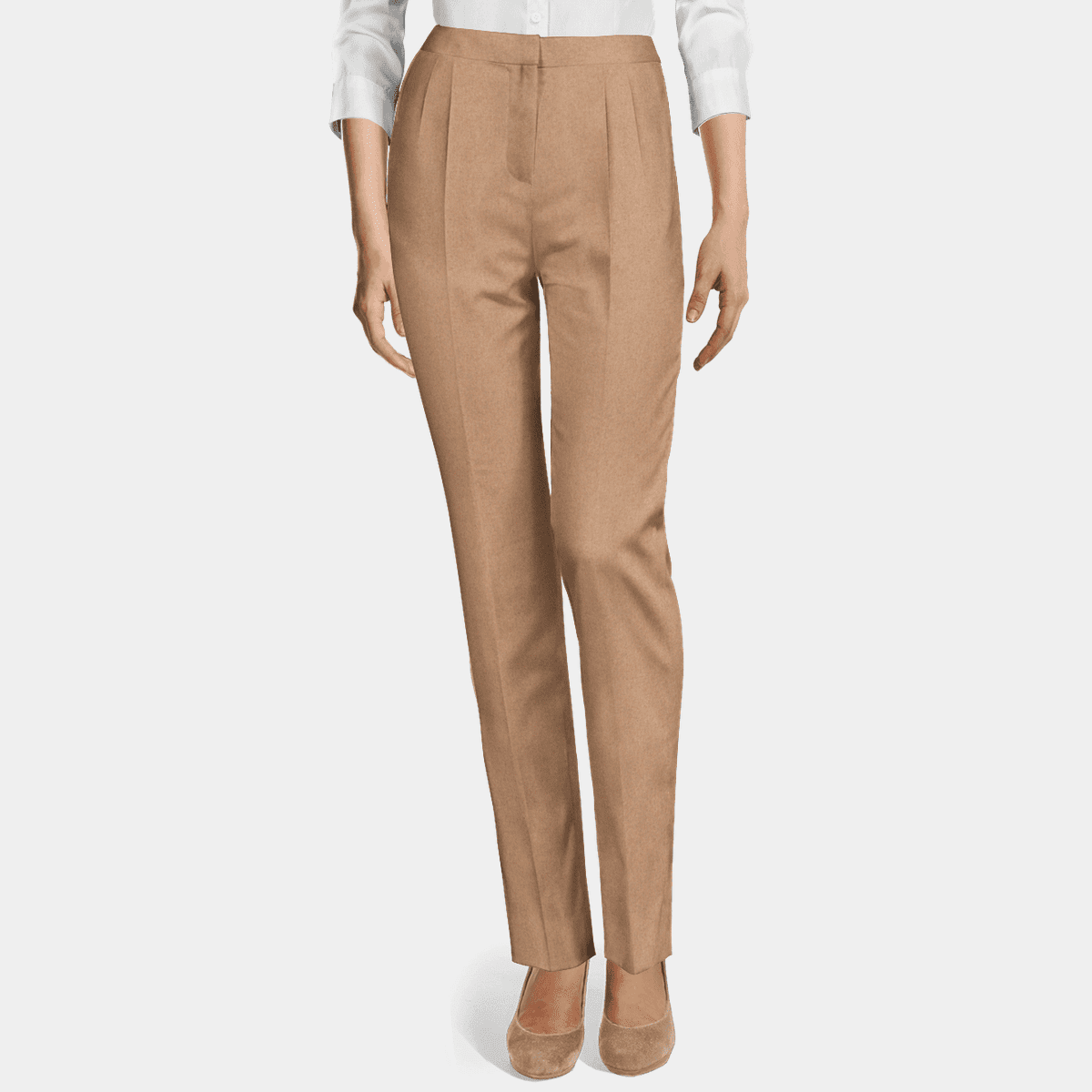 Camel flannel high waisted pleated Slacks | Sumissura