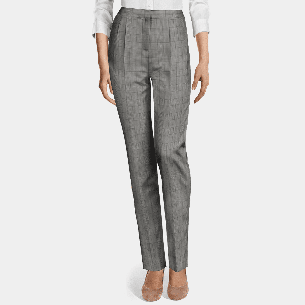 Gray prince of wales high waisted pleated Dress Pants