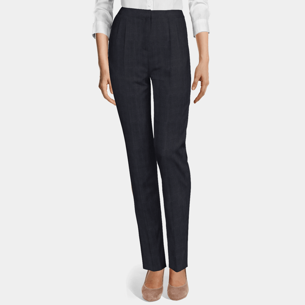 Navy blue super 100s merino wool high waisted pleated Slacks
