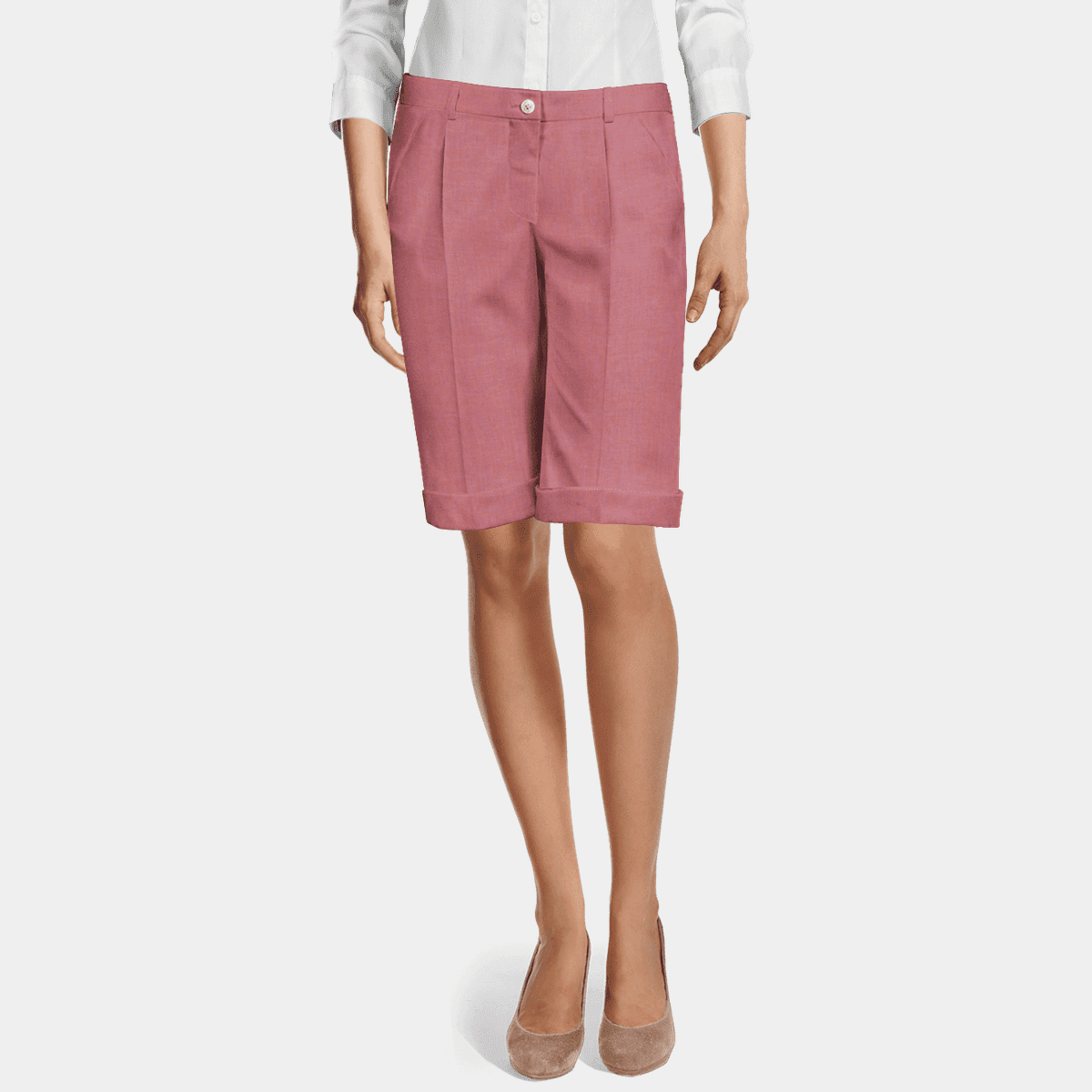 Blush Pink Linen Pleated Cuffed Lightweight Bermuda Shorts Sumissura