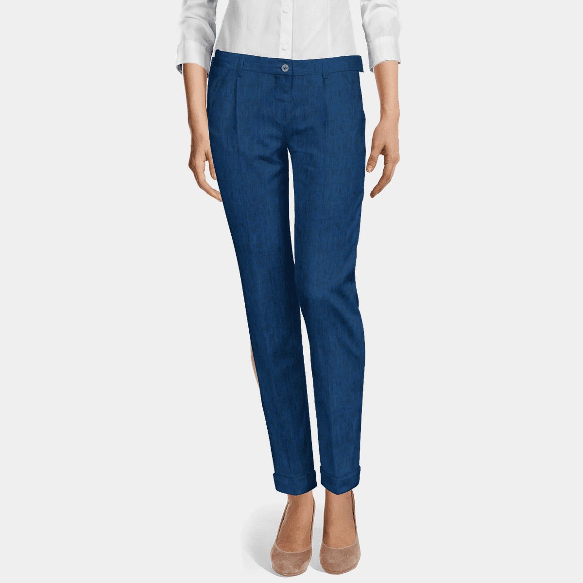 Blue linen low waisted pleated cuffed Cigarette Pants