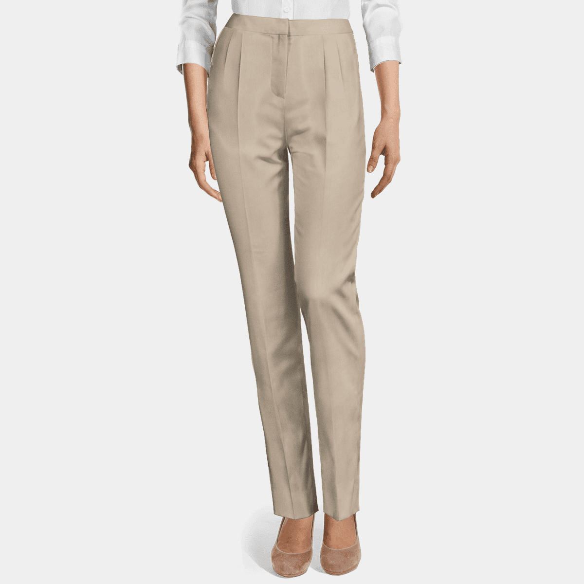 Champagne micro-corduroy high waisted pleated stretch Women Trousers ...