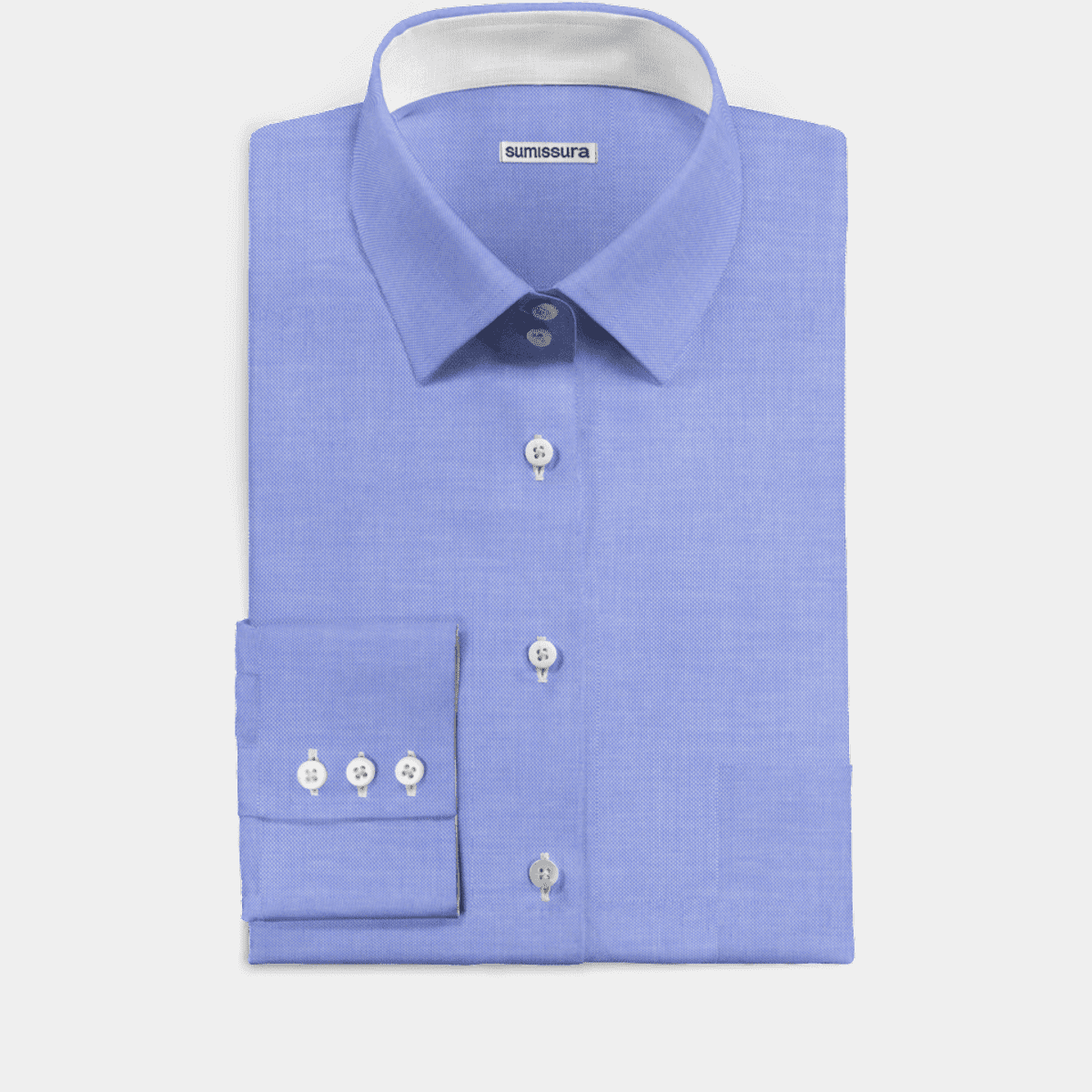 Premium Mid Blue no-iron cotton high-collar Shirt with contrasted cuffs ...