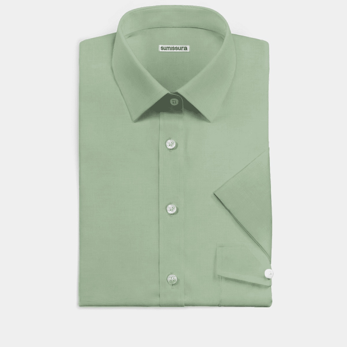 Sage Green short sleeved linen-cotton Dress Shirt with pocket | Sumissura