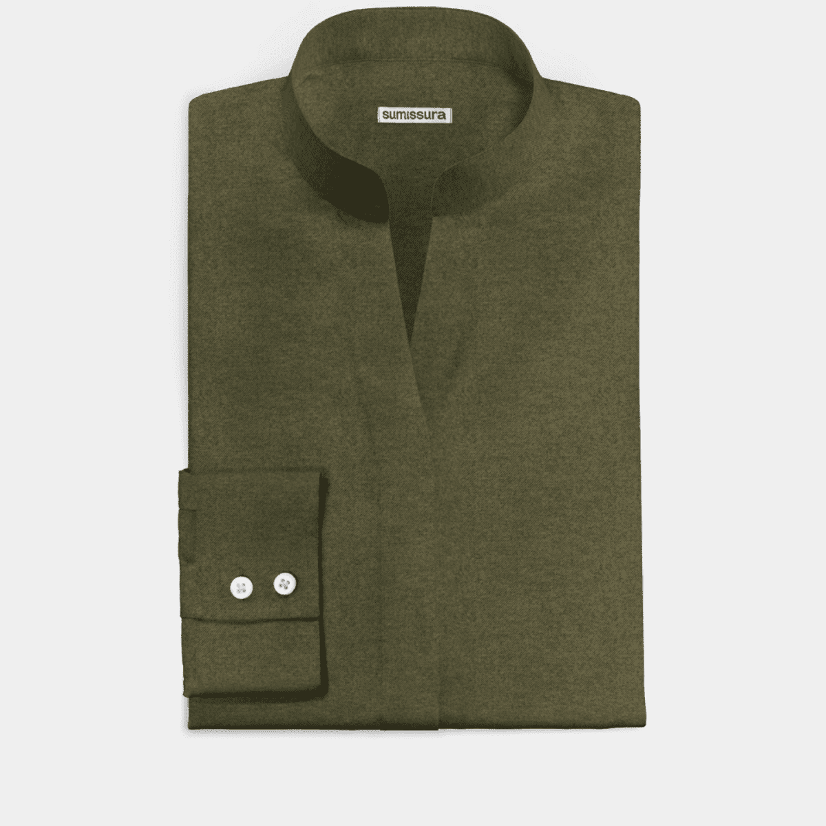 Forest Green no-collar cotton Dress Shirt