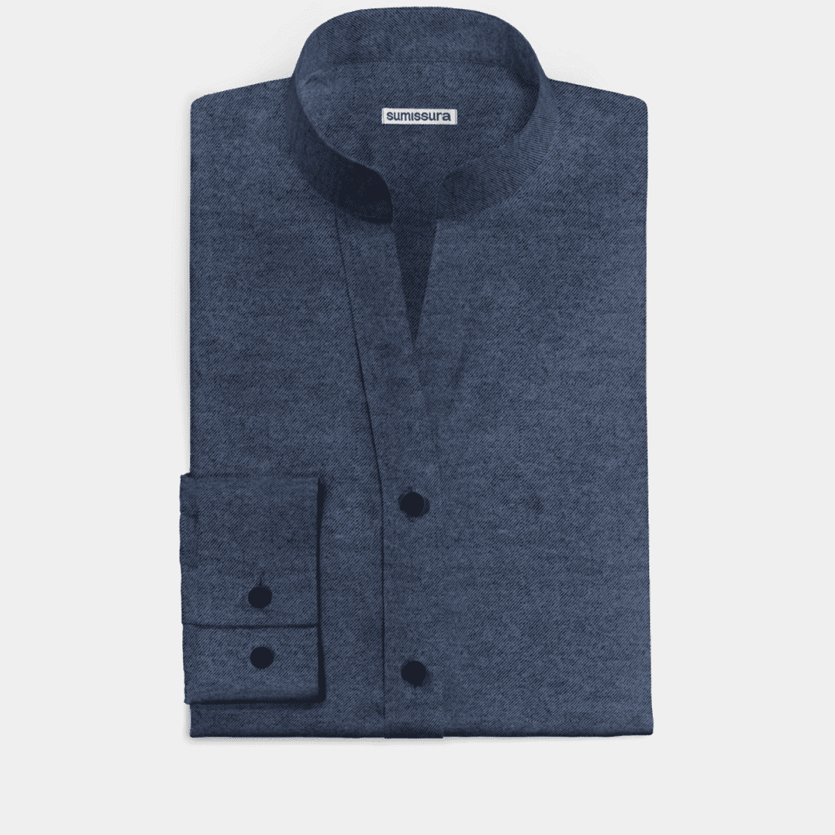 Steel Blue 3/4 sleeve no-collar cotton Dress Shirt