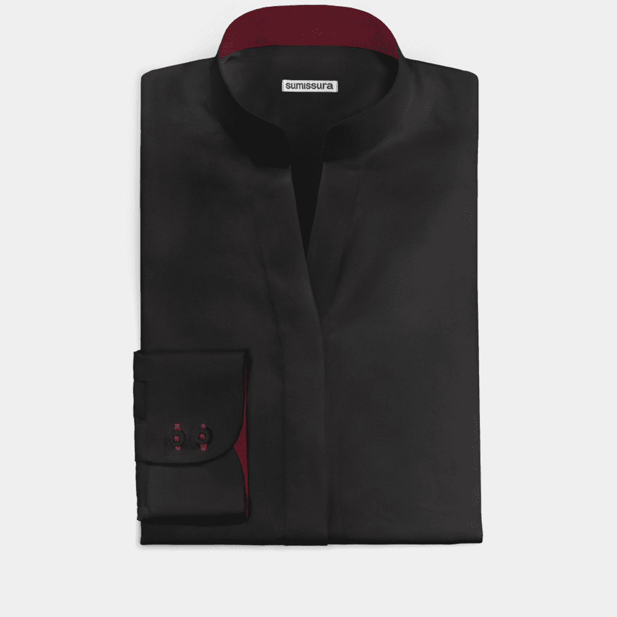 Black stand-up collar cotton Dress Shirt with contrasted cuffs and collar