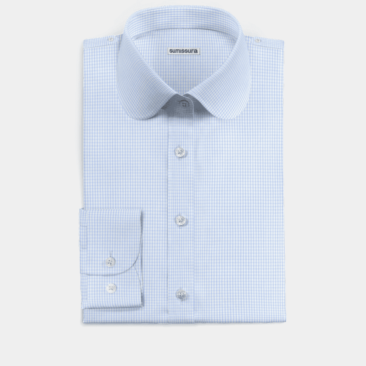 Light Blue checked round collar Shirt with shoulder straps