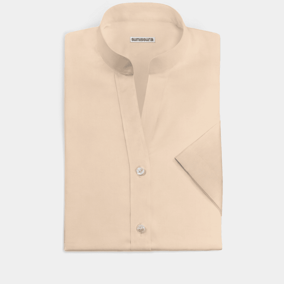 Champagne short sleeved banded collar cotton Dress Shirt - loose fit