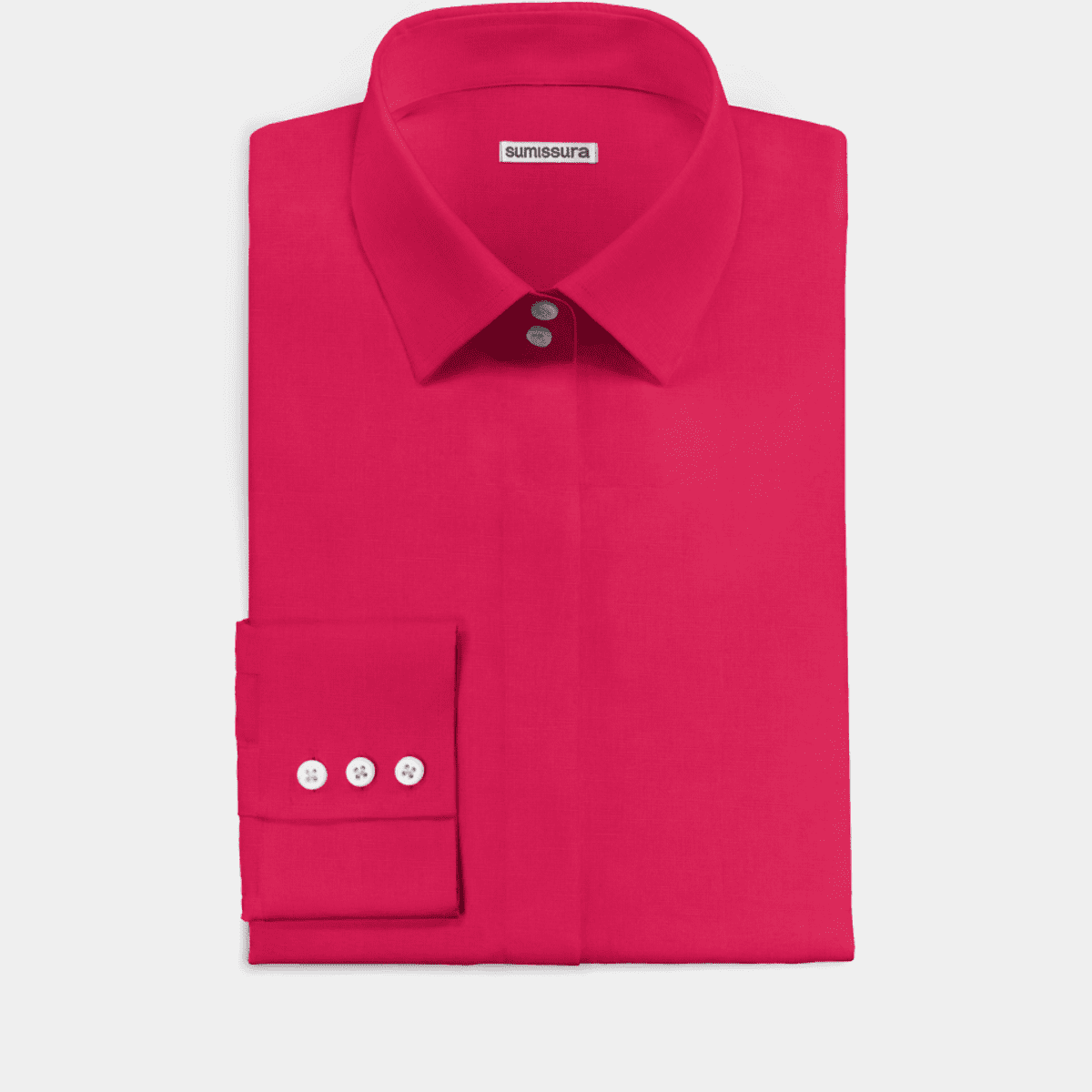 Fuchsia linen-cotton high-collar Shirt - loose fit