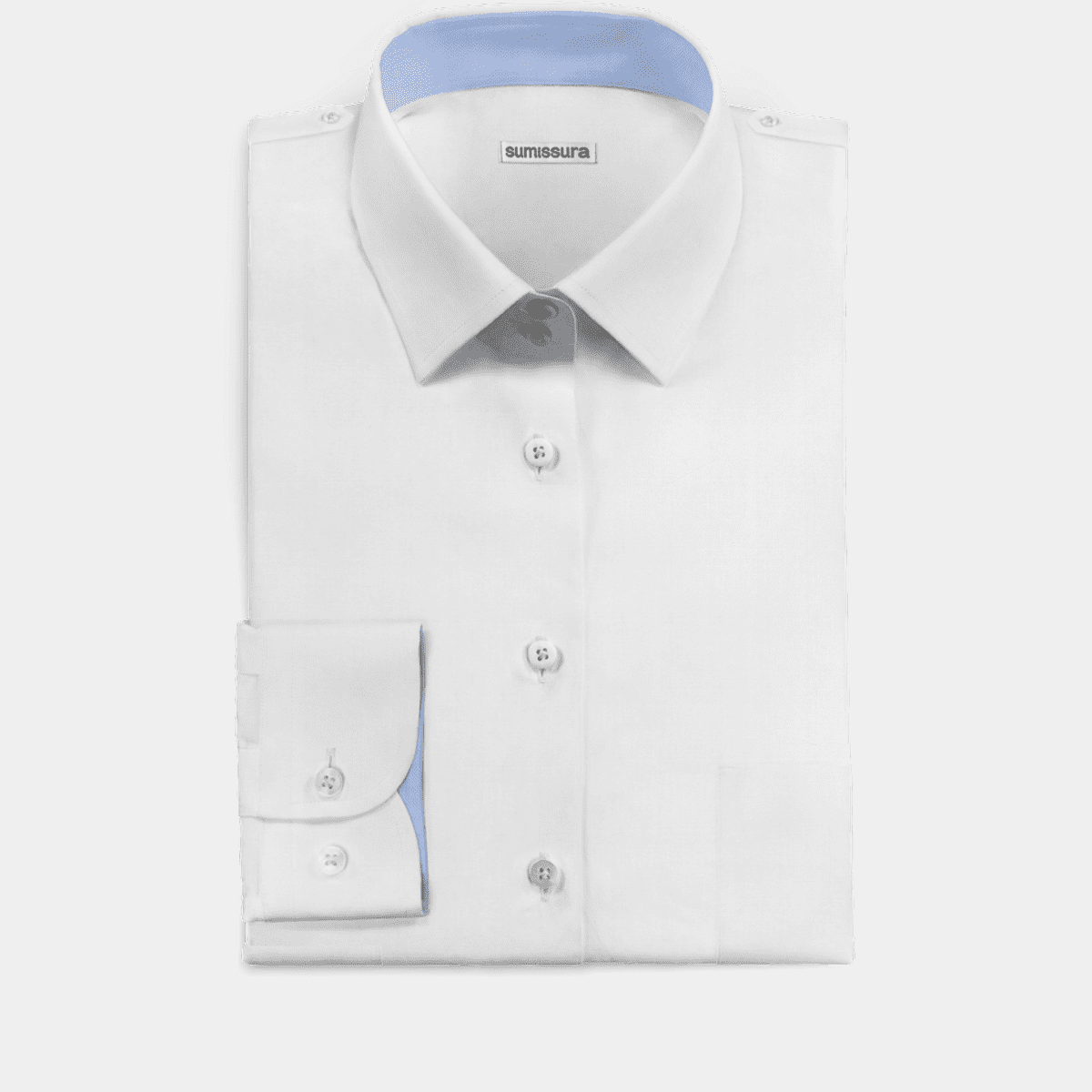 White cotton high-collar Shirt with contrasted cuffs and collar