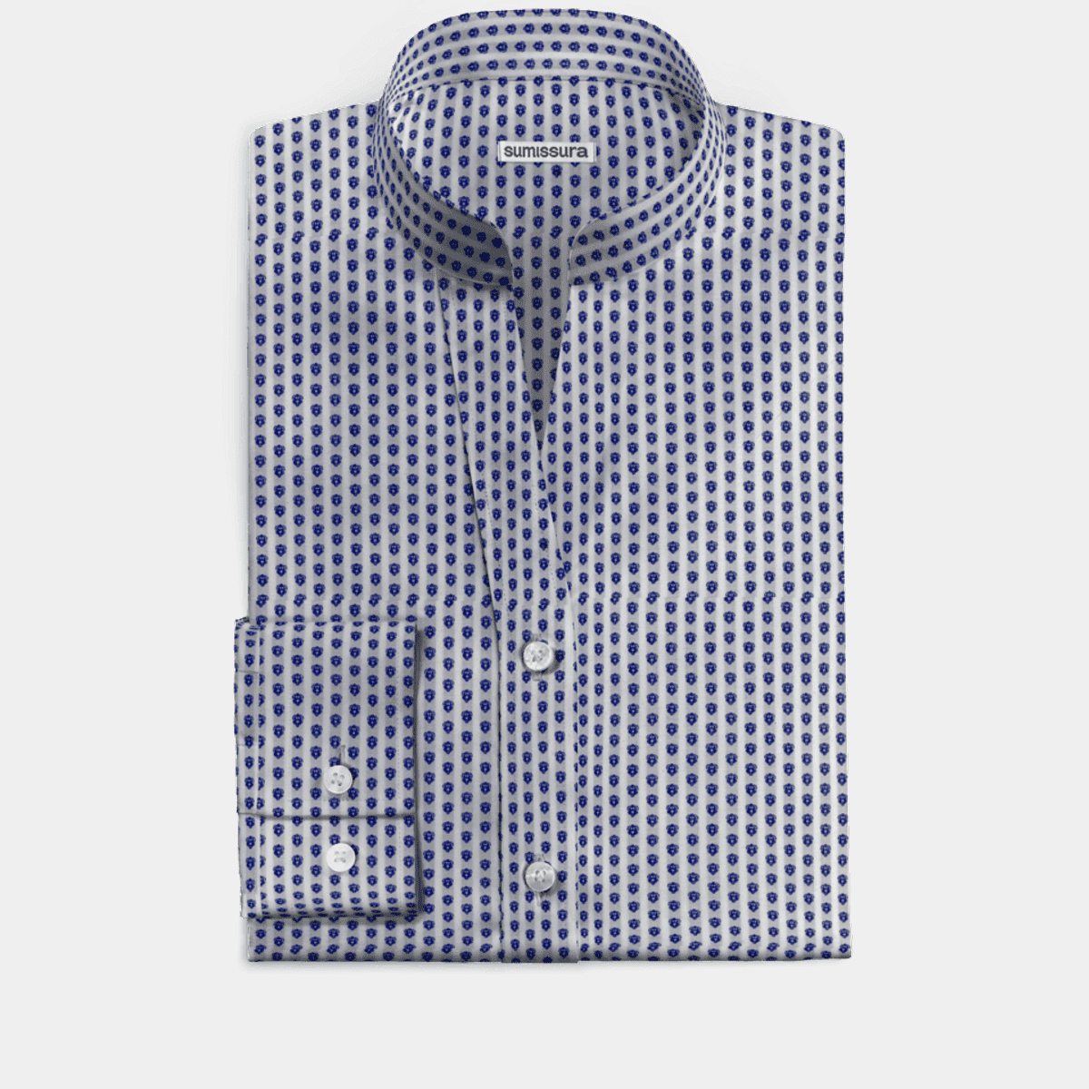 Camisa de vestir Premium azul micropattern algodón con cuello mao ...