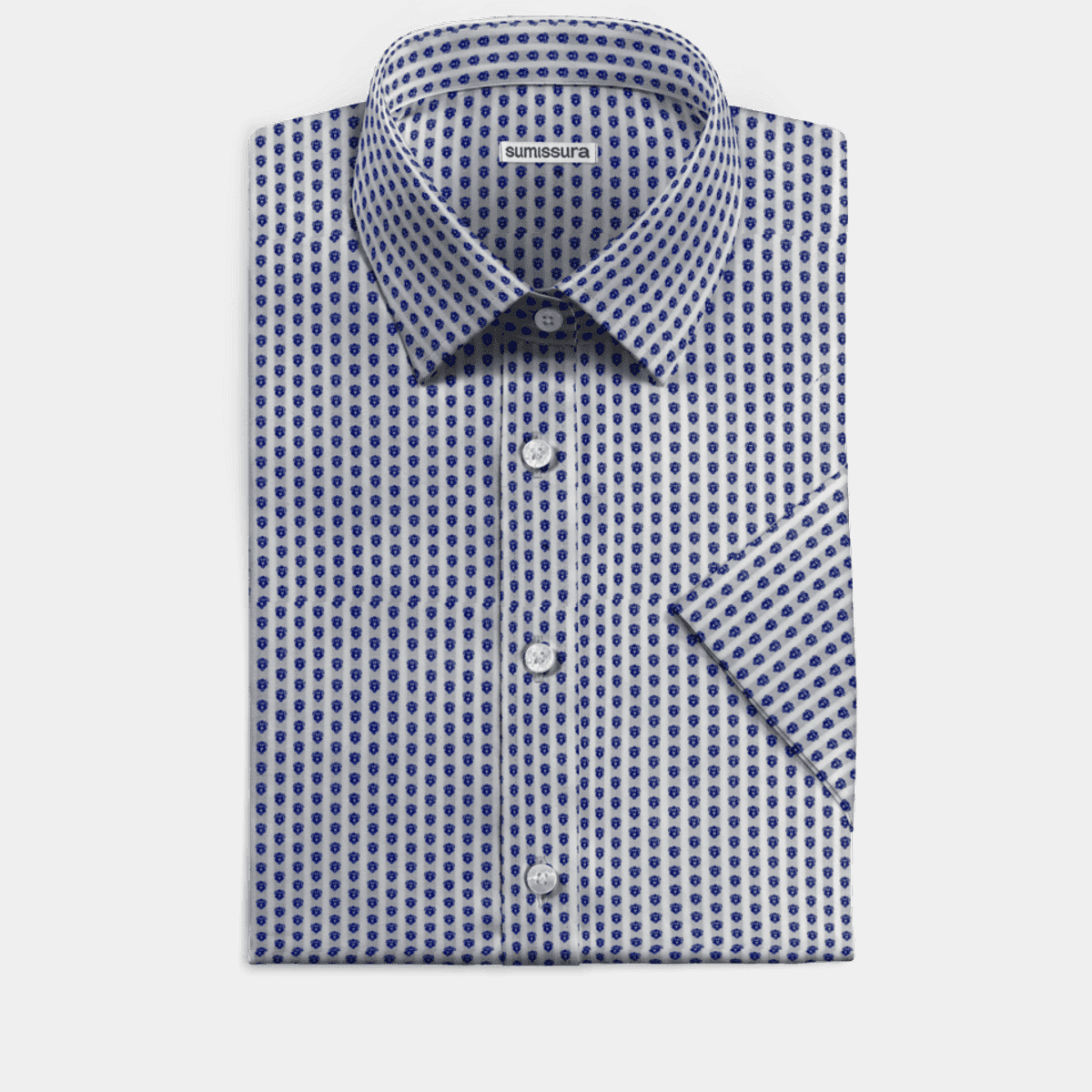 Camisa de vestir Premium azul micropattern de manga corta algodón ...