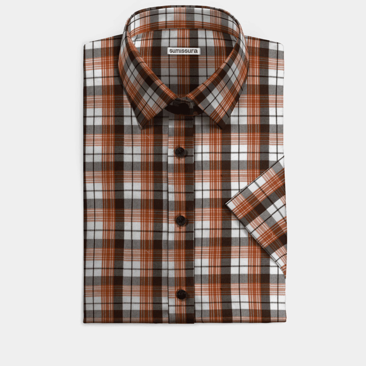 Camisa de vestir naranja a cuadros de manga corta de verano | Sumissura