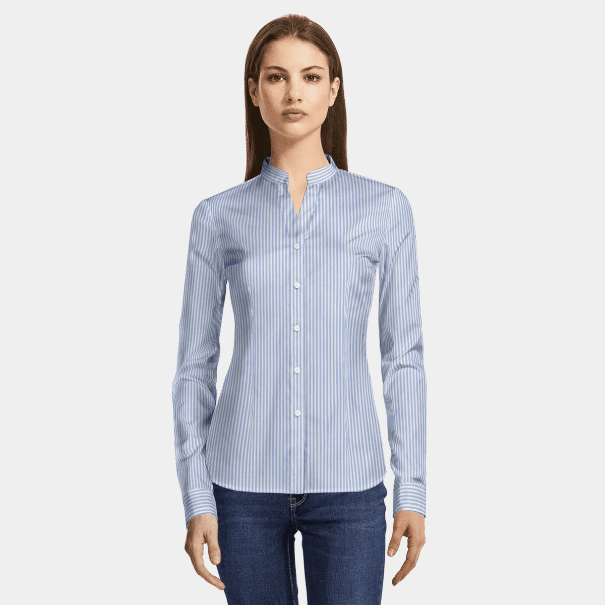 Blue striped no-collar Dress Shirt