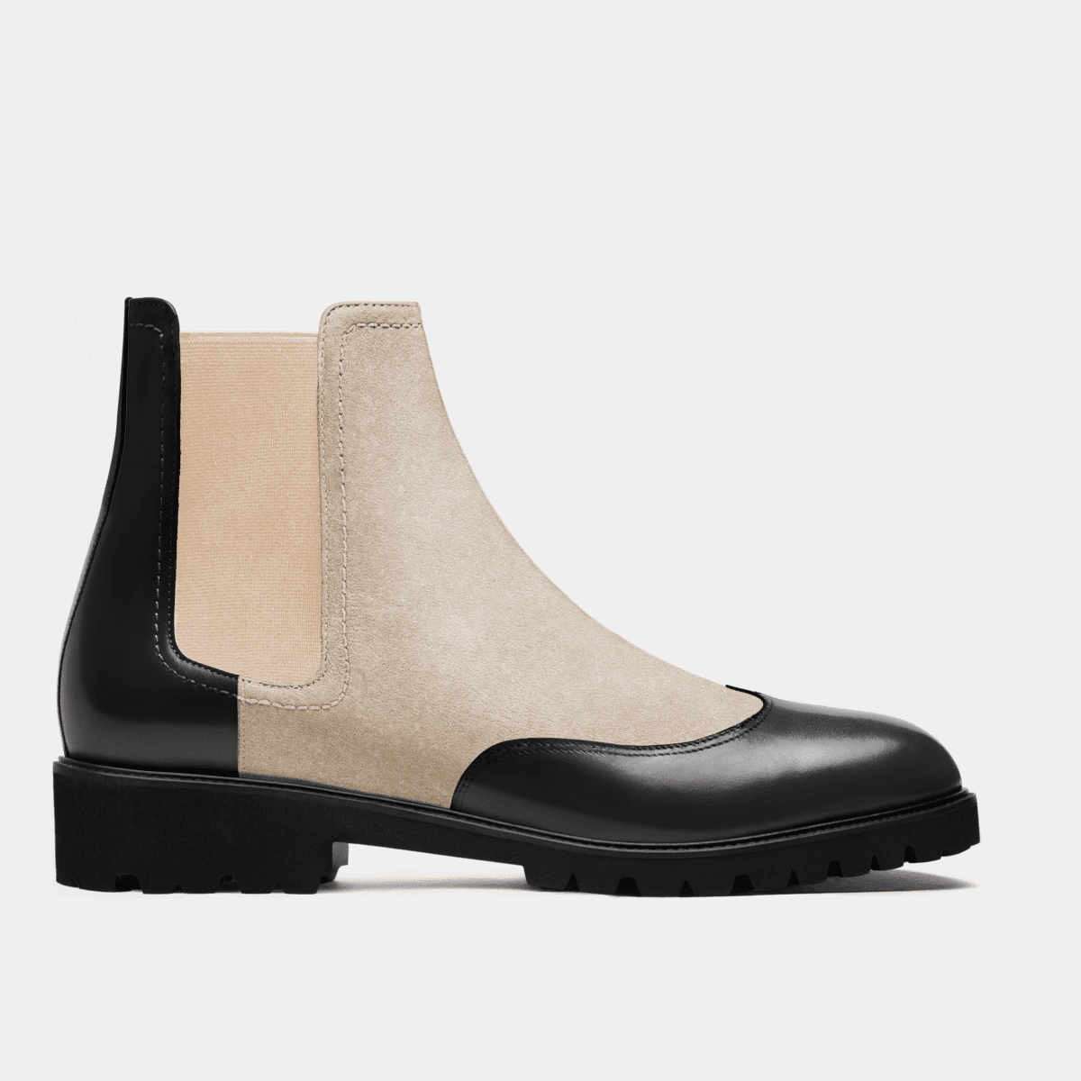 2 tone Chelsea Boots - black & beige leather & suede