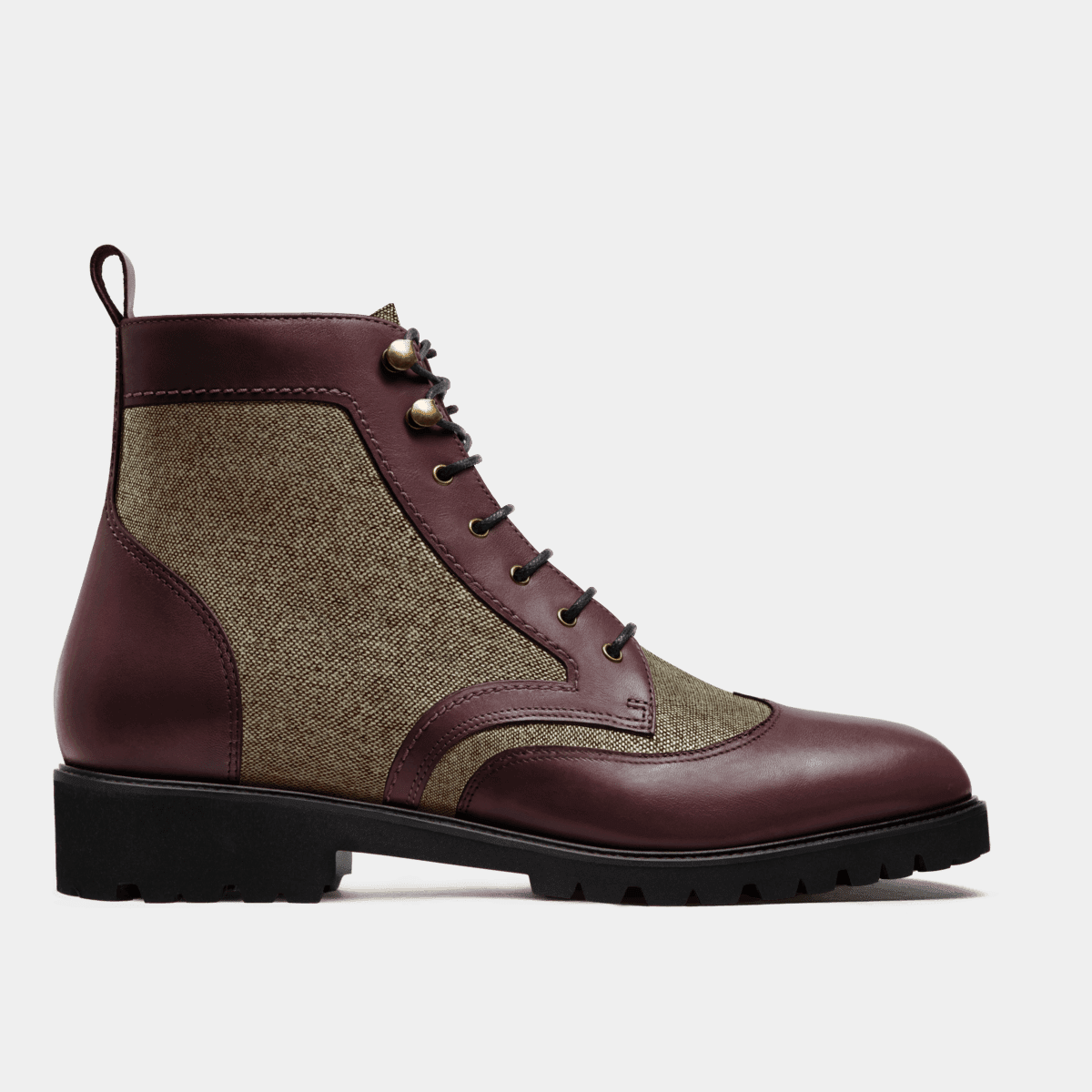 2 tone Leather boots - burgundy & brown leather & tweed | Sumissura