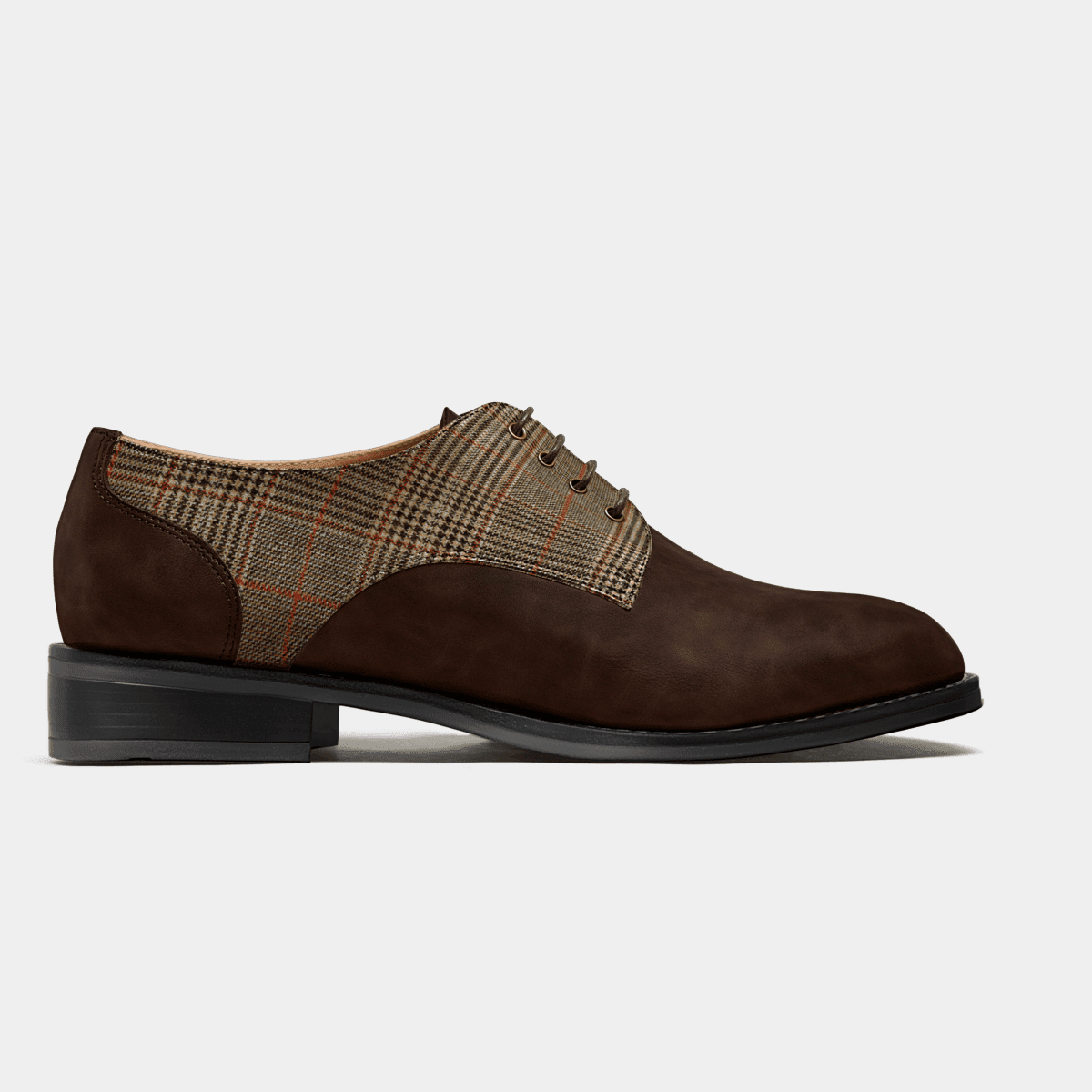 Derby shoes - brown waxed leather & tweed