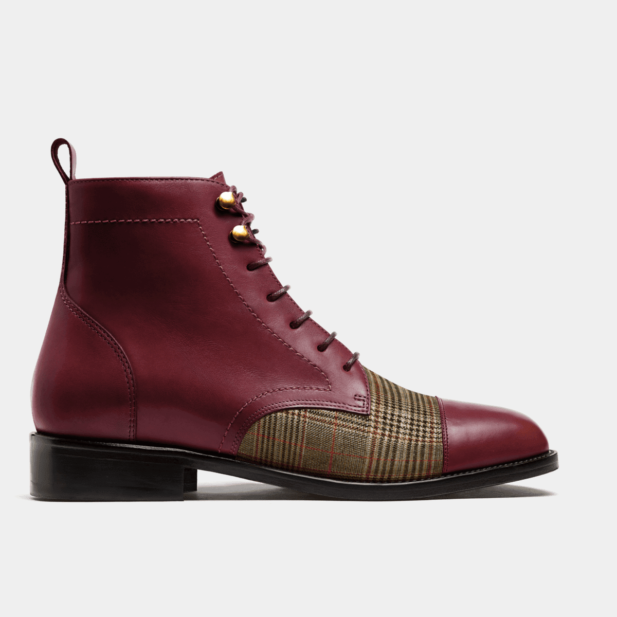 2 tone Boots - oxblood & brown leather & tweed | Sumissura
