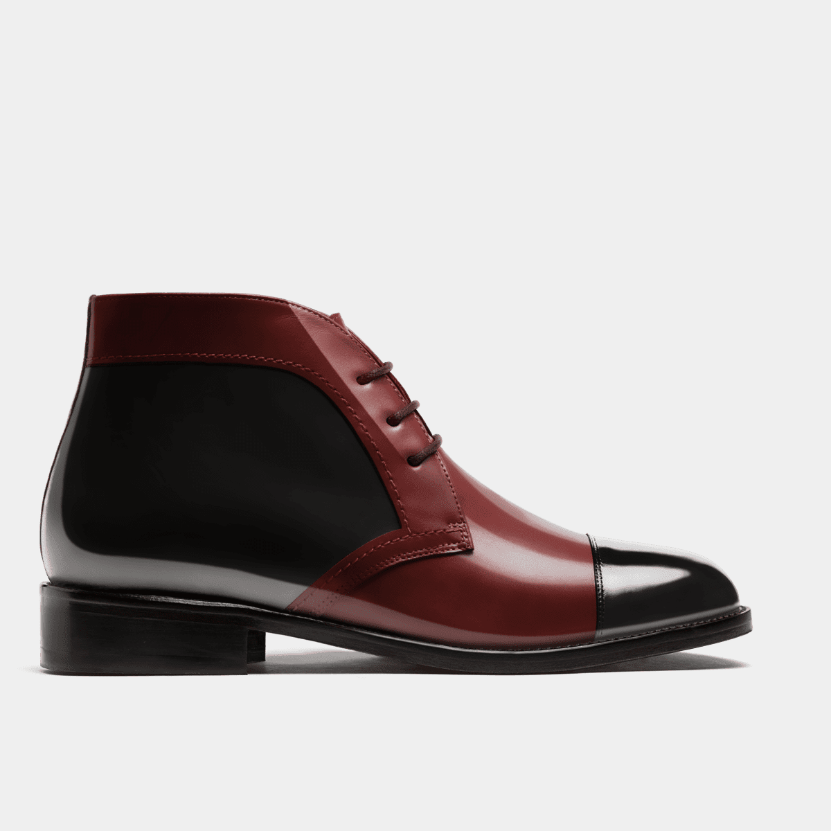 2 tone Women's Chukka Boots - black & oxblood flora leather | Sumissura