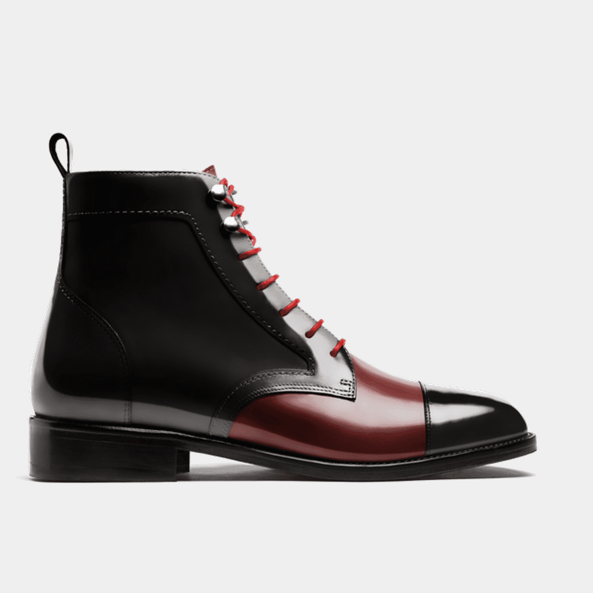 2 tone Dress Boots - black & burgundy flora leather | Sumissura