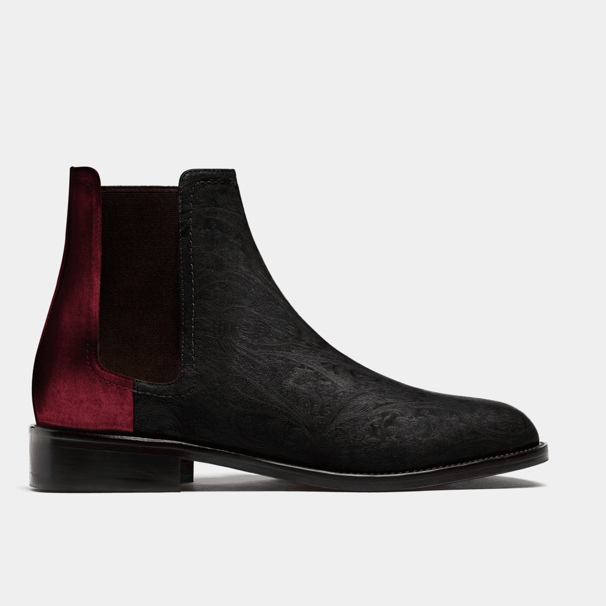 2 tone Chelsea Boots - black & burgundy velvet | Sumissura