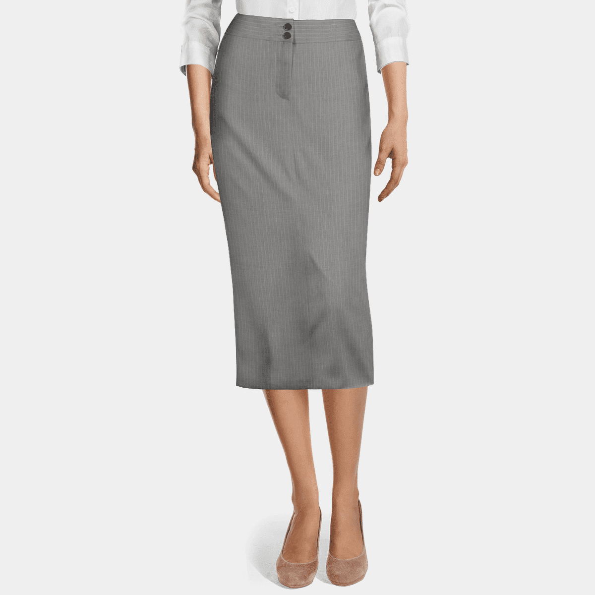 Mid gray pinstripe high waisted midi pencil Skirt